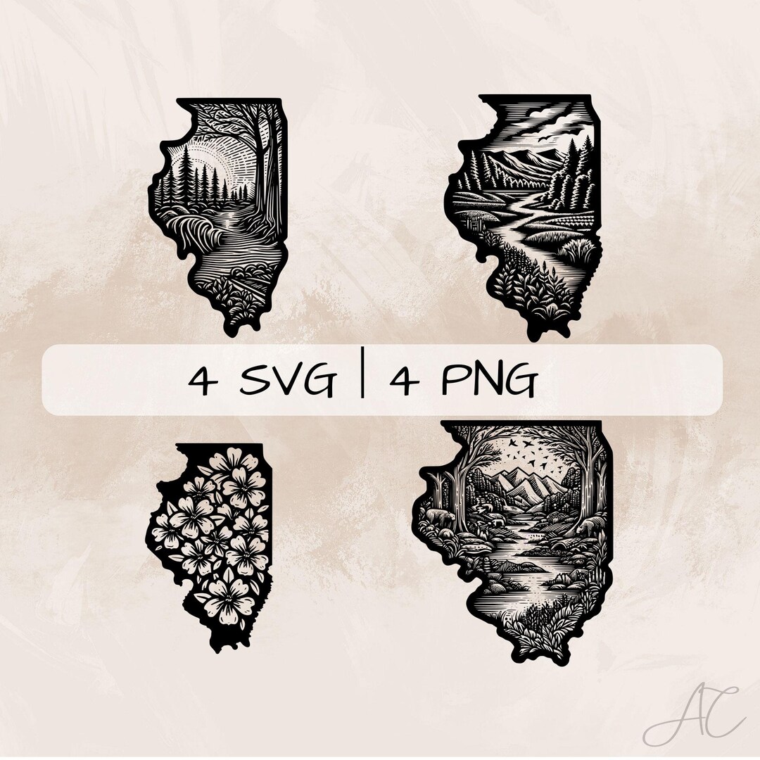 Illinois SVG Bundle, Illinois Map PNG ,illinois Outline Clipart, Hand ...