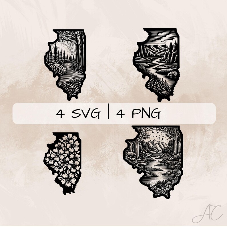 Illinois SVG Bundle, Illinois Map PNG ,illinois Outline Clipart, Hand ...