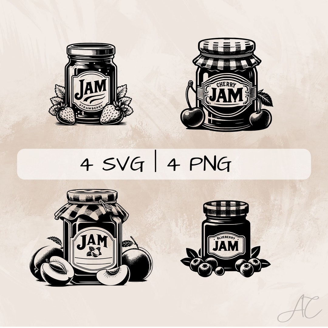Jam SVG Bundle, Strawberry Jam PNG, Blueberry Jam Clipart, Hand Drawn ...