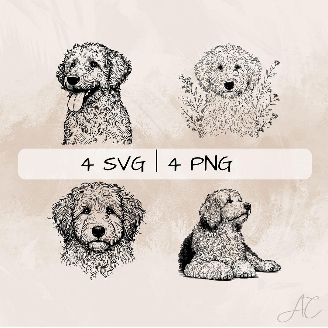 Aussiedoodle Line Art SVG Bundle, Poodle PNG, Australian Shepherd ...