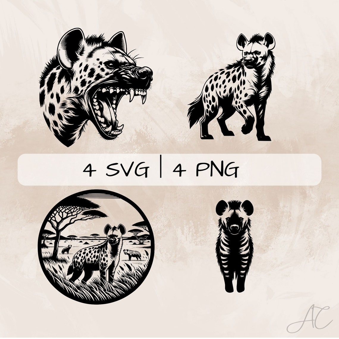 Hyena SVG Bundle, Spotted Hyena PNG, Hyena in Savanna Clipart, Hand ...