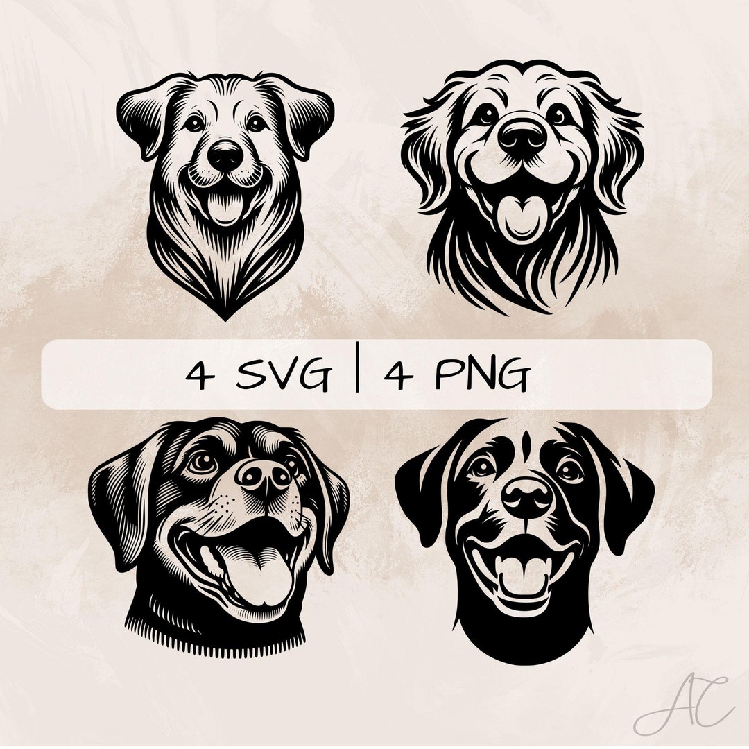 Dog SVG Bundle, Smiling Dog PNG ,laughing Dog Clipart, Hand Drawn ...