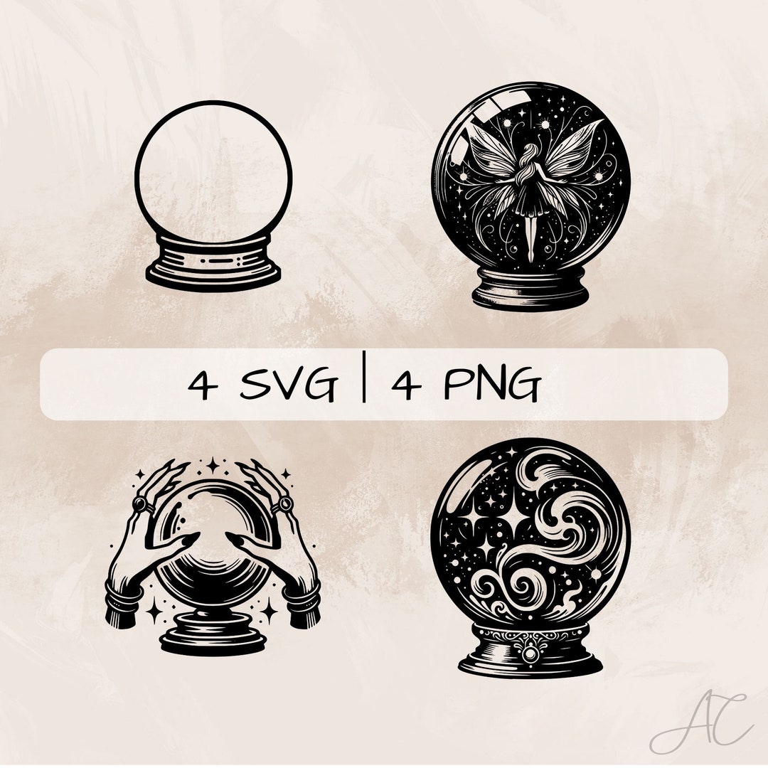 Crystal Ball SVG Bundle, Magic Ball PNG, Fortune Teller Clipart, Hand ...