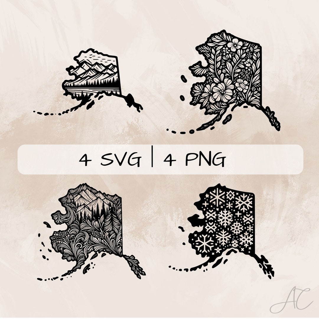 Alaska SVG Bundle, Alaska Outline PNG, Alaska Map Clipart, Hand Drawn ...