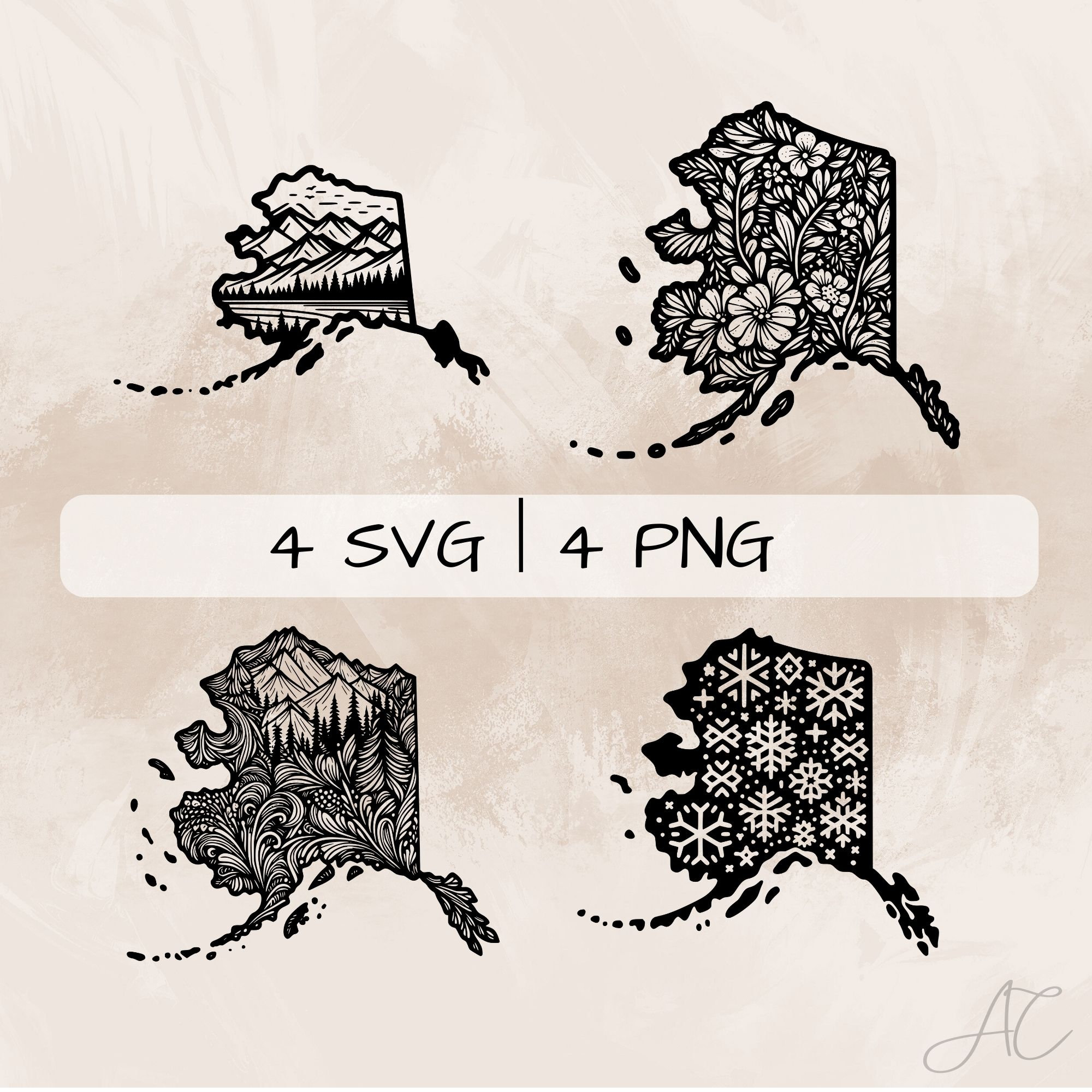 Alaska SVG Bundle, Alaska Outline PNG, Alaska Map Clipart, Hand Drawn ...