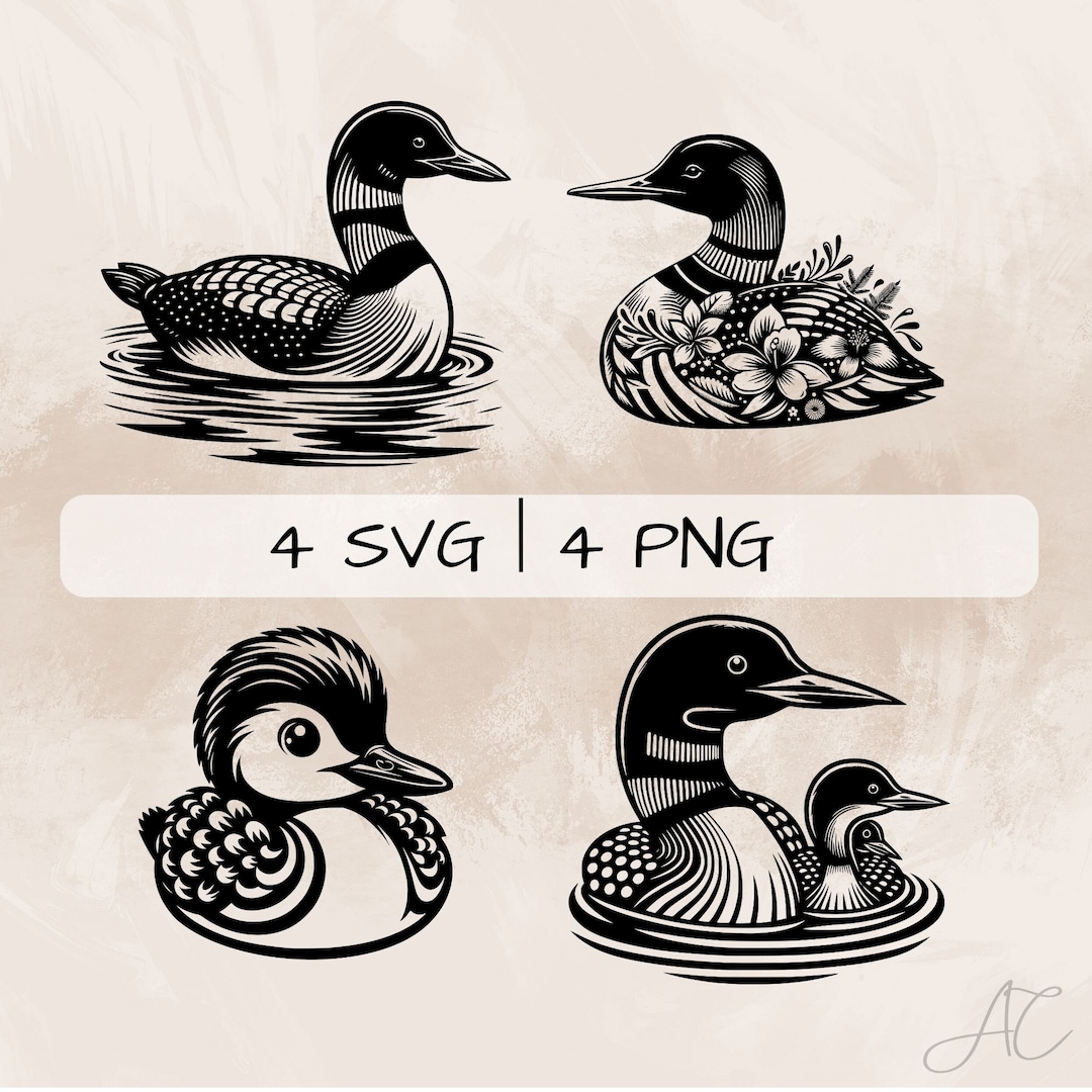 Loon SVG Bundle, Floral Loon PNG, Loon in Water Clipart, Hand Drawn ...