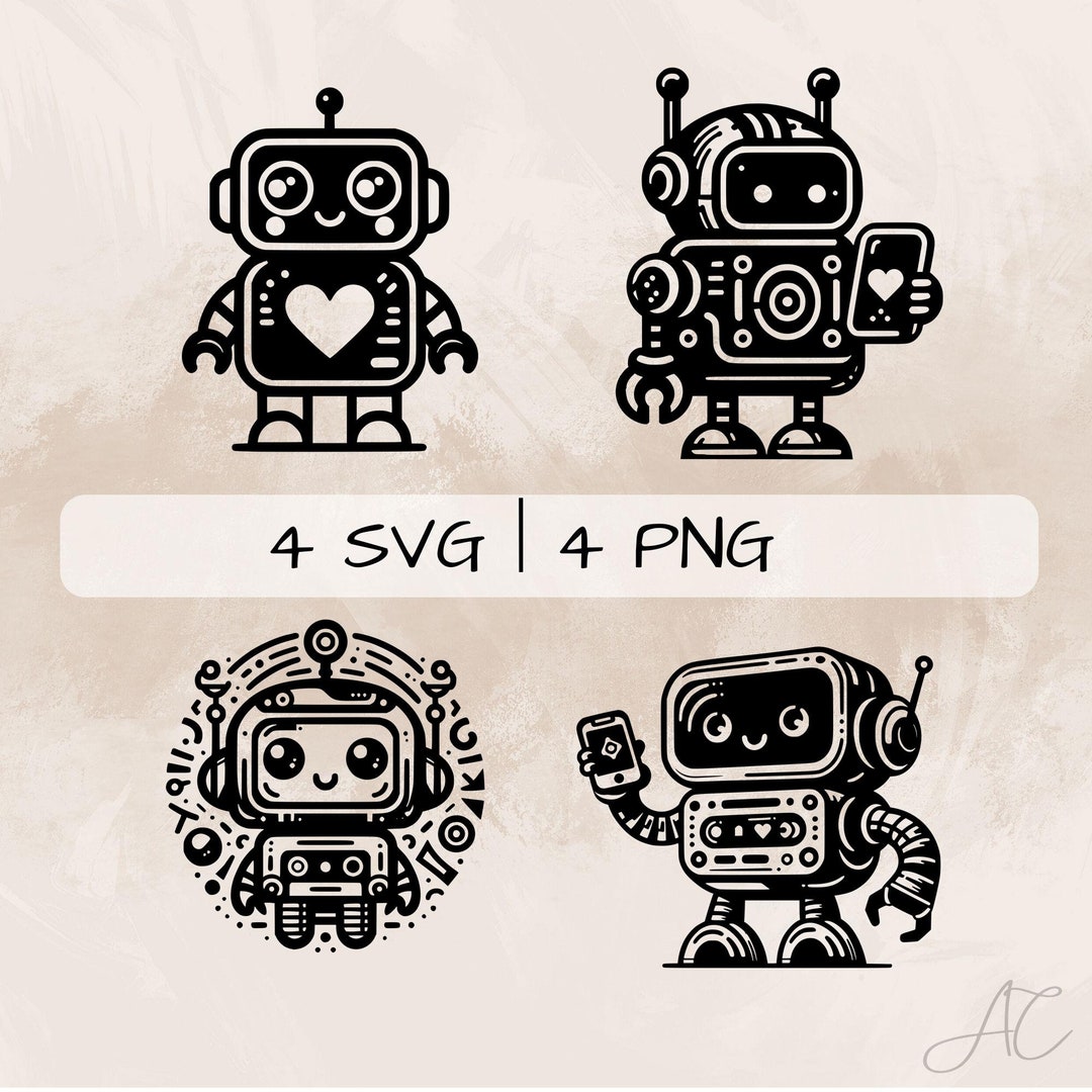 Robot SVG Bundle, Cute Robot PNG ,funny Robot Clipart, Hand Drawn Cute ...