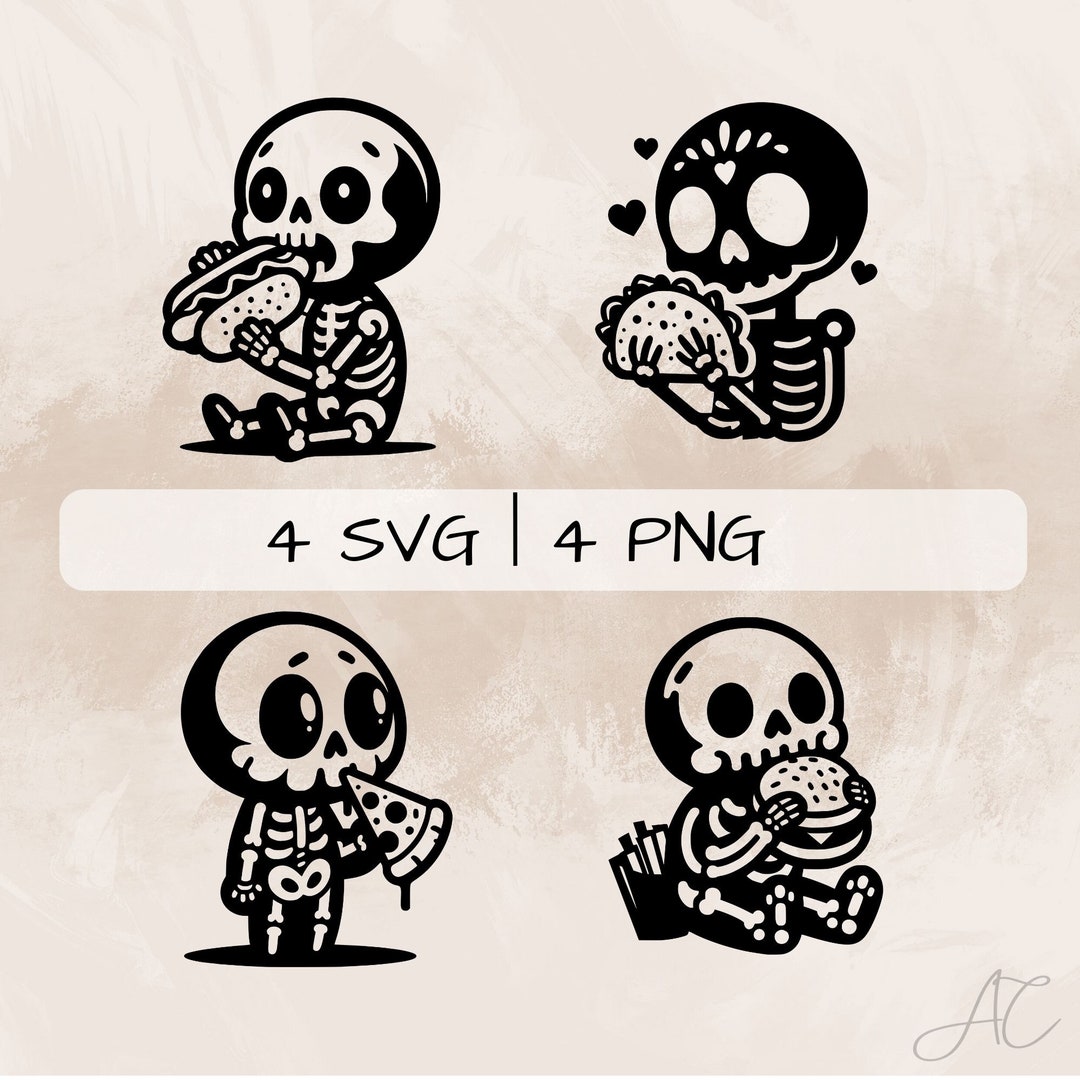 Skeleton and Food SVG Bundle, Skeleton Eating Taco PNG, Skeleton Eating ...
