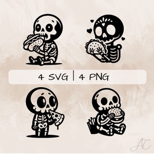 Skeleton and Food SVG Bundle, Skeleton Eating Taco PNG, Skeleton Eating ...