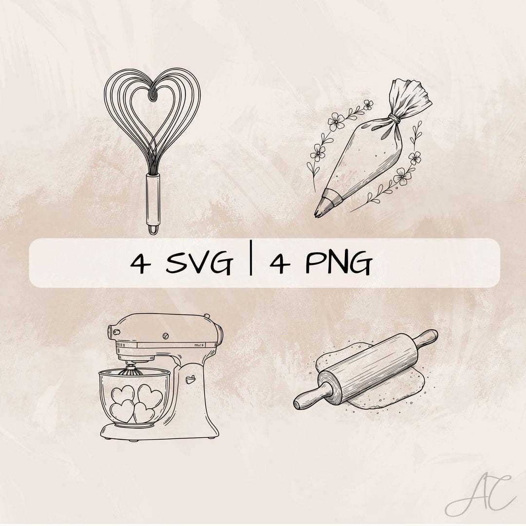 Baker SVG Bundle, Chef Pastry PNG , Baking Whisk Clipart, Hand Drawn ...