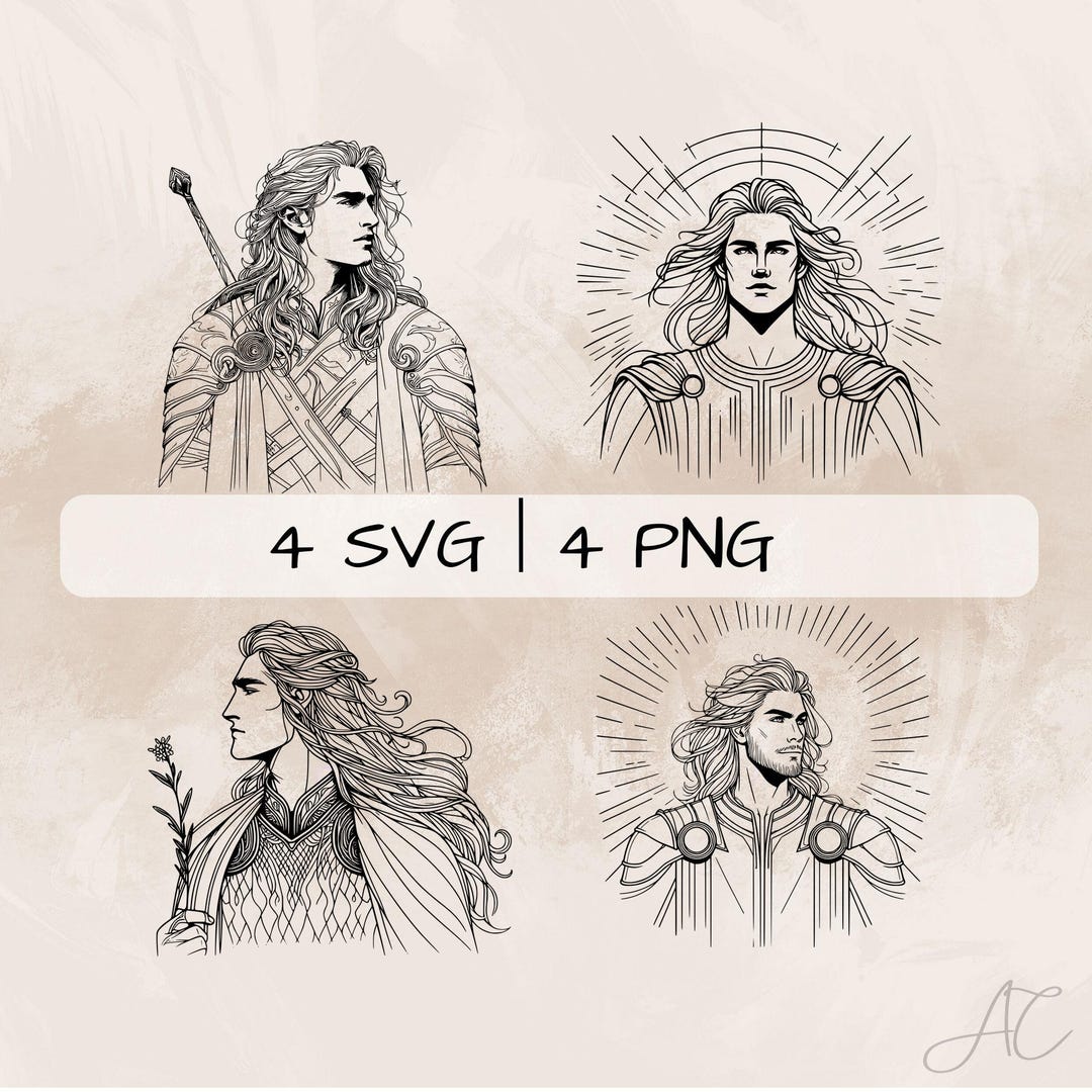 Baldr SVG Bundle, Baldur PNG , God of Light Clipart, Hand Drawn Baldur ...