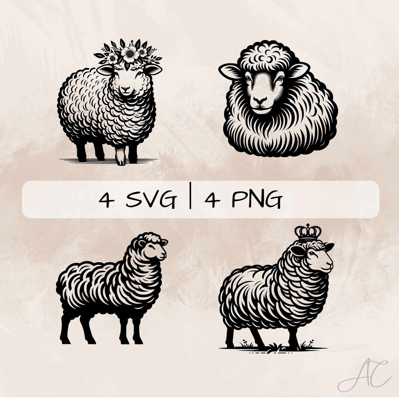 Sheep SVG Bundle, Sheep With Crown PNG, Sheep and Flowers Clipart, Hand ...