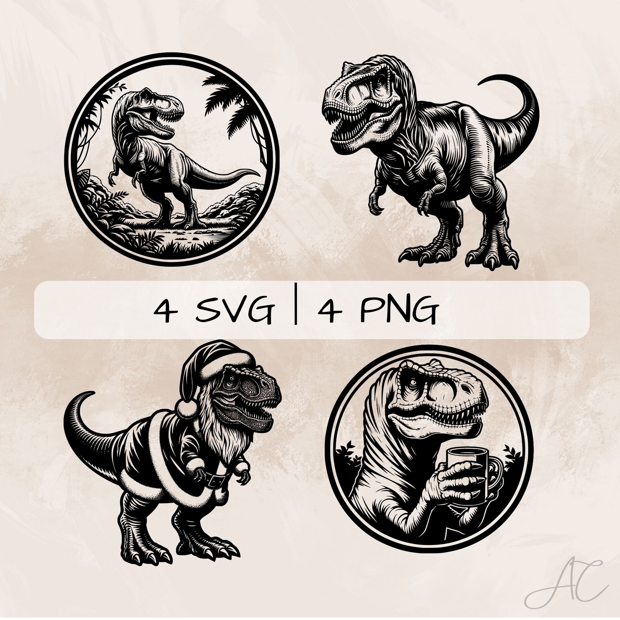 T-rex SVG Bundle, Dinosaur PNG, Tyrannosaurus Clipart, Hand Drawn T-rex ...