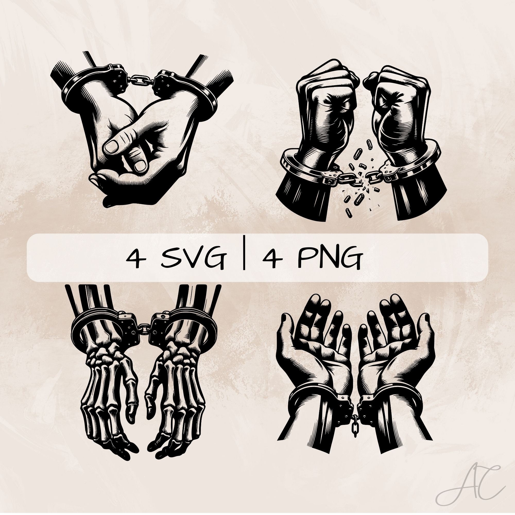 Handcuffs SVG Bundle, Hands in Handcuffs PNG, Handcuffs Breaking ...