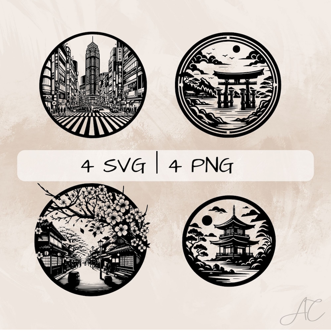 Japan SVG Bundle, Japanese Temple PNG, Tokyo Street Clipart , Hand ...