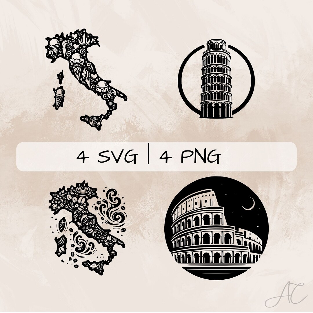 Italy SVG Bundle, Pisa PNG, Colosseum Clipart, Hand Drawn Italy ...
