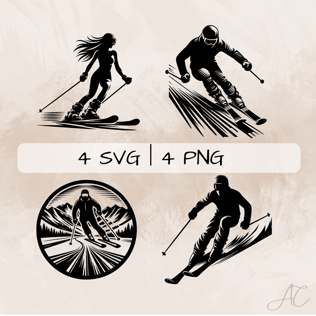 Ski SVG Bundle, Skiing PNG, Woman Skiing Clipart, Hand Drawn Ski ...