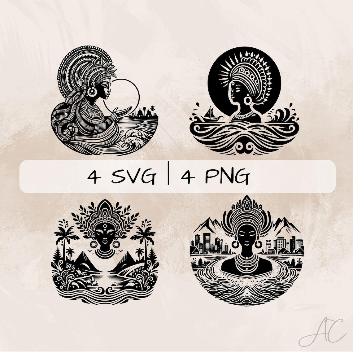 Oba SVG Bundle, Goddess of River PNG , Oba Orisha Clipart, Hand Drawn ...