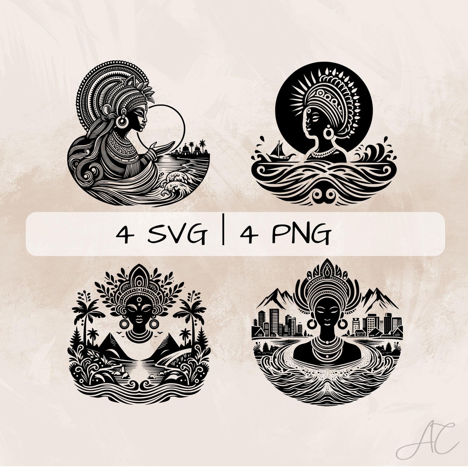 Oba SVG Bundle, Goddess of River PNG , Oba Orisha Clipart, Hand Drawn ...