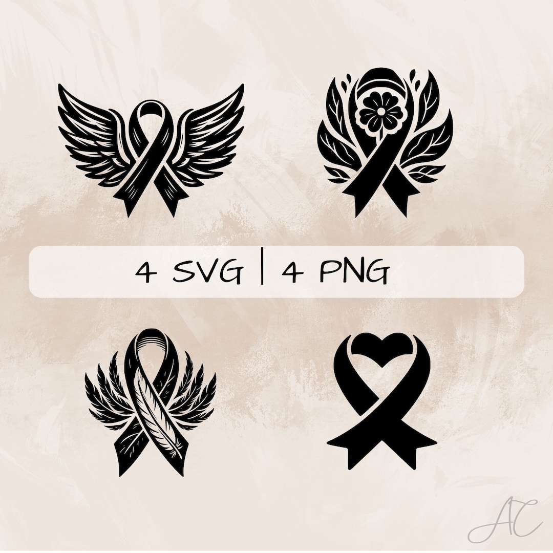 Awareness Ribbon SVG Bundle, Ribbon PNG, Cancer Ribbon Clipart, Hand ...
