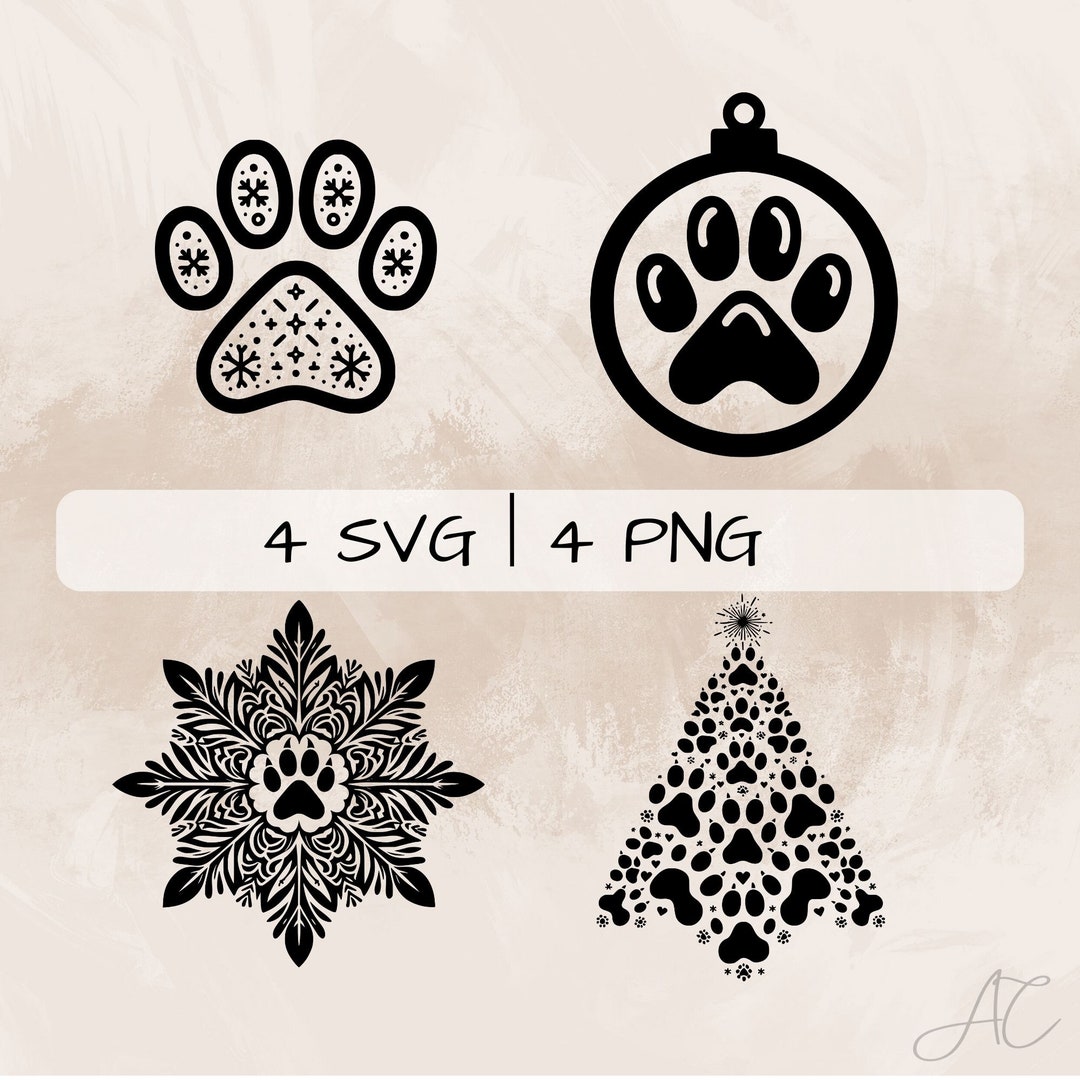 Paw Print SVG Bundle, Christmas Paw Print PNG, Christmas Clipart, Hand ...