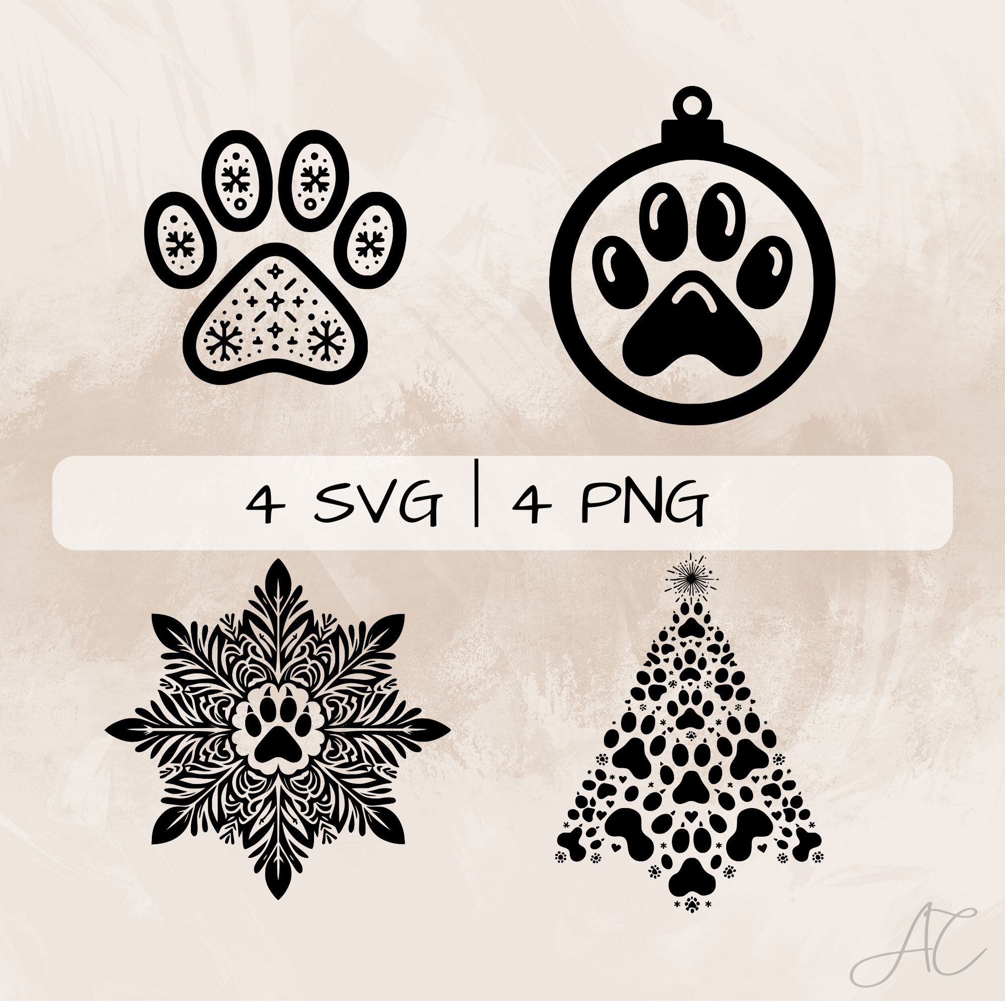 Paw Print SVG Bundle, Christmas Paw Print PNG, Christmas Clipart, Hand ...