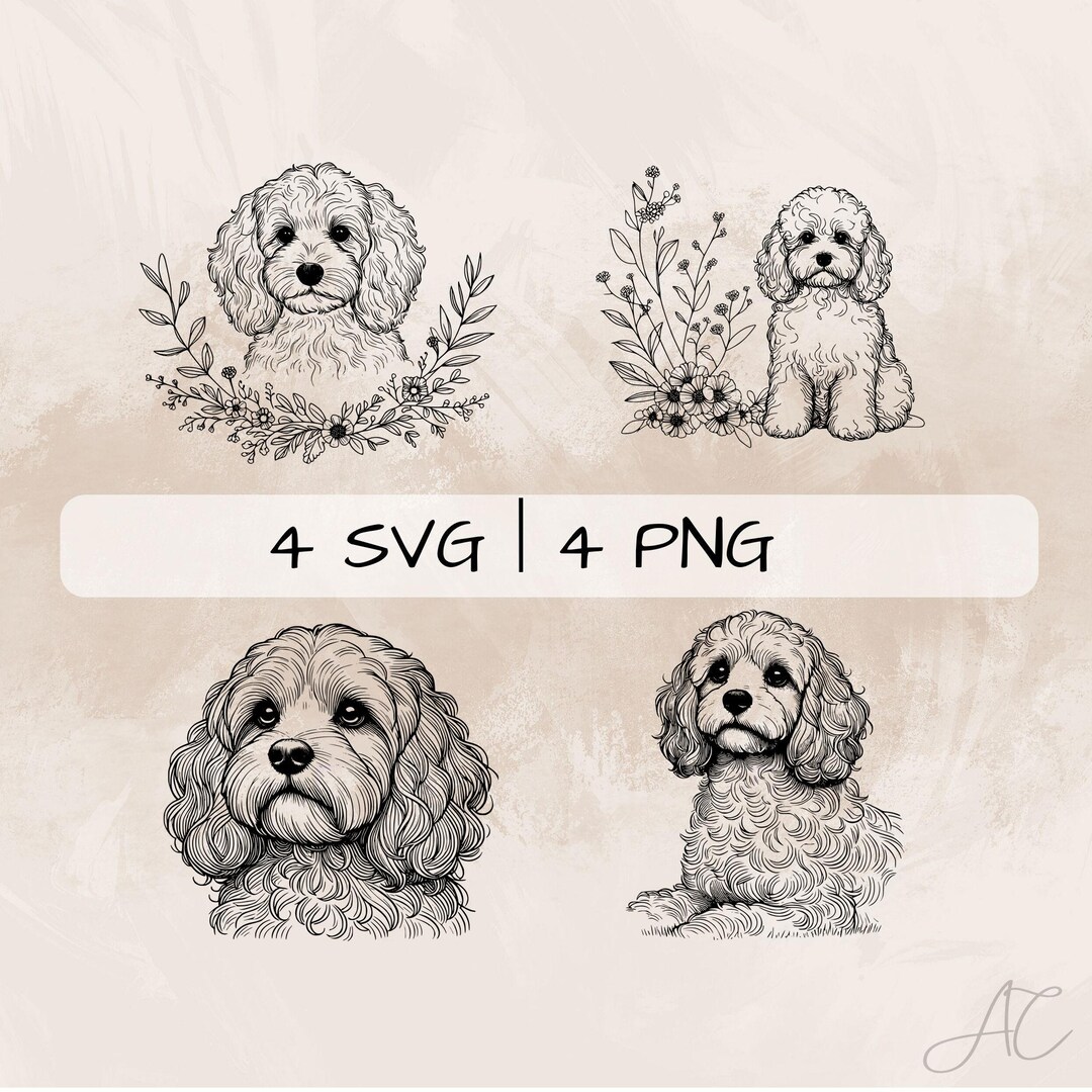 Delicate Cavapoo SVG Bundle, Cavapoo Line Art PNG, Cavapoo and Flowers ...