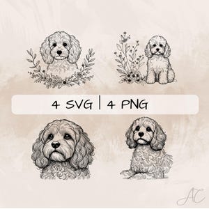 Delicate Cavapoo SVG Bundle, Cavapoo Line Art PNG, Cavapoo and Flowers ...