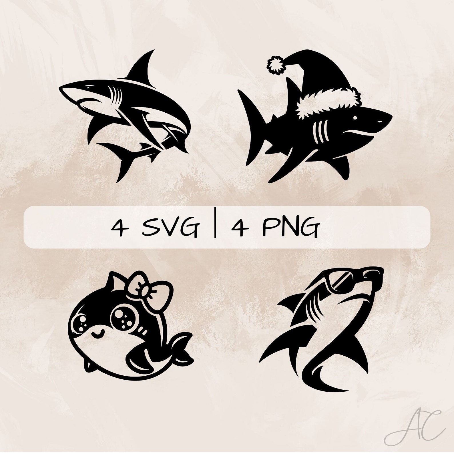 Shark SVG Bundle Cute Shark PNG Shark With Sunglasses - Etsy