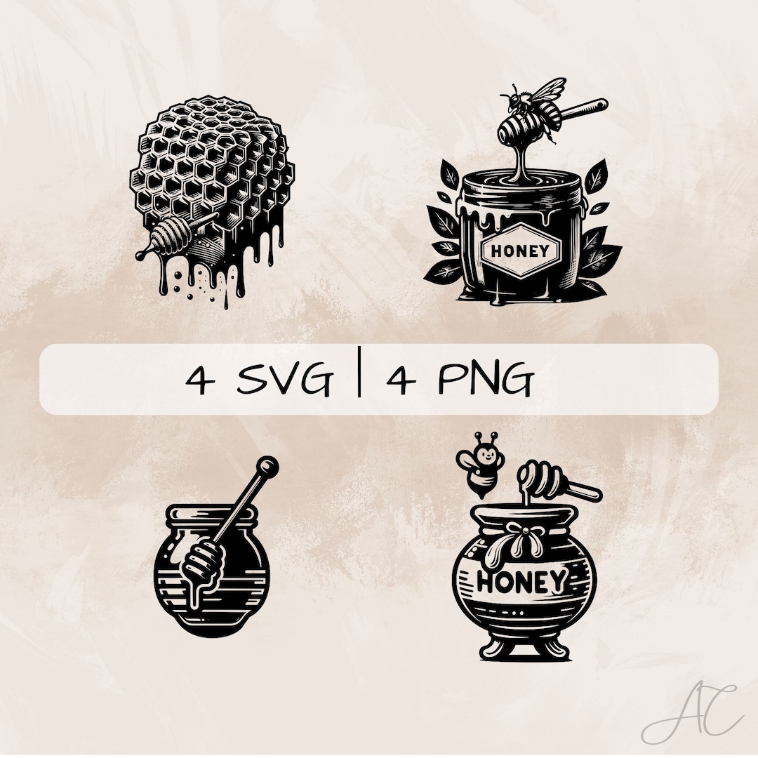 Honey SVG Bundle, Bee and Honey PNG, Honey Pot Clipart, Hand Drawn ...