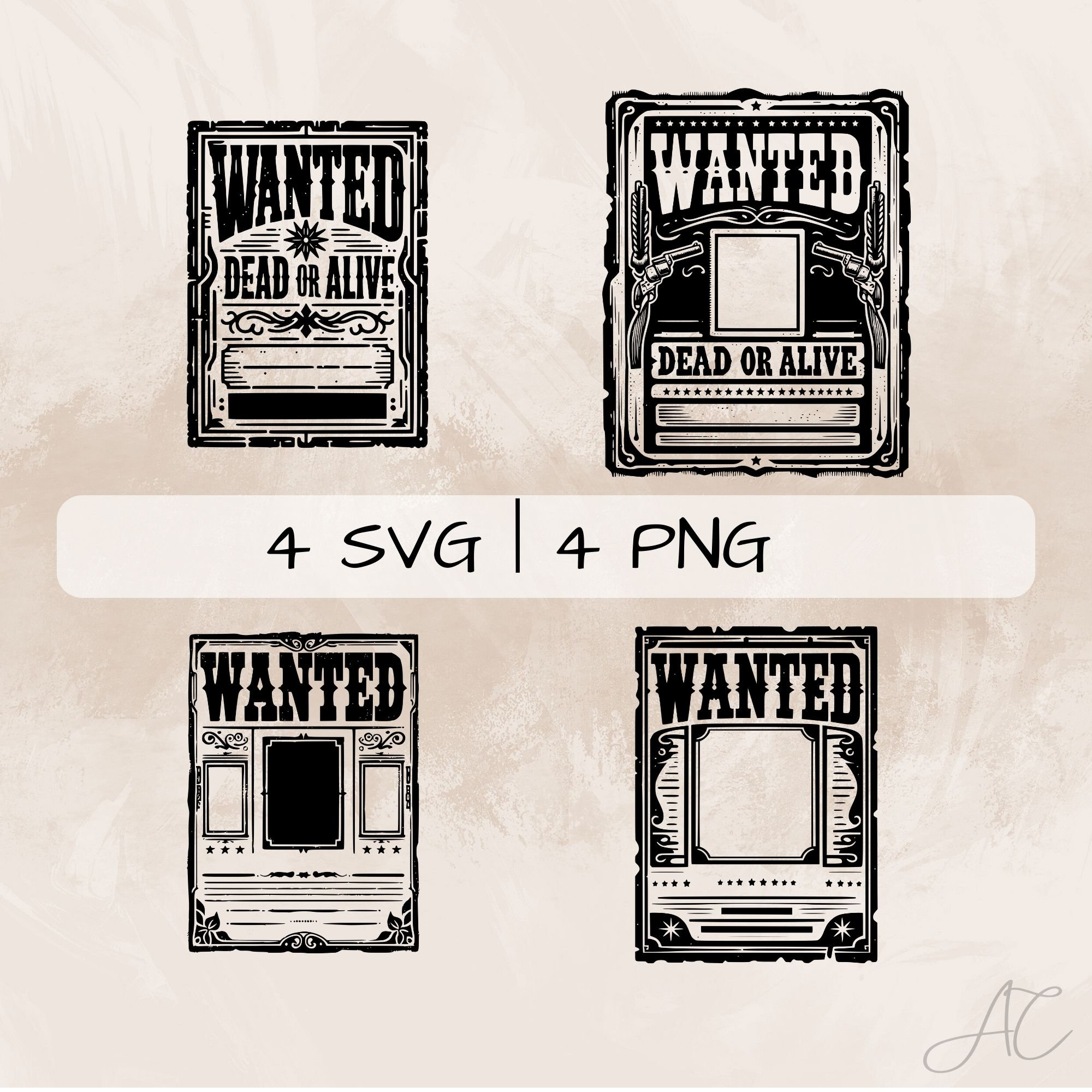 Wanted Poster SVG Bundle, Western Wanted Poster PNG, Wanted Frame ...