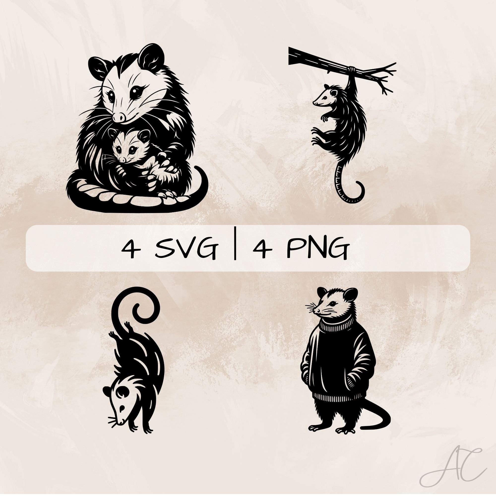 Opossum SVG Bundle, Possum PNG, Opossum Hanging Clipart, Hand Drawn ...