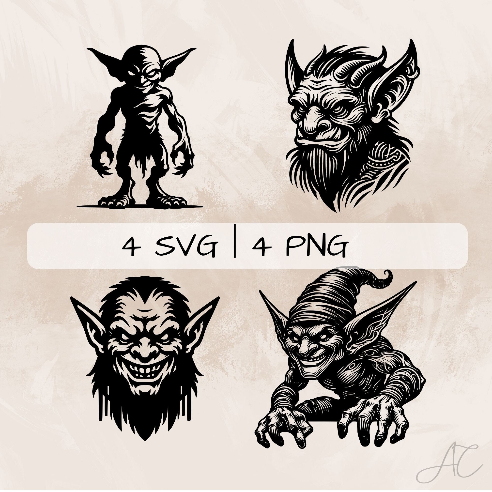 Goblin SVG & PNG Bundle, Hobgoblin Clipart, Hand Drawn Goblin Pictures ...