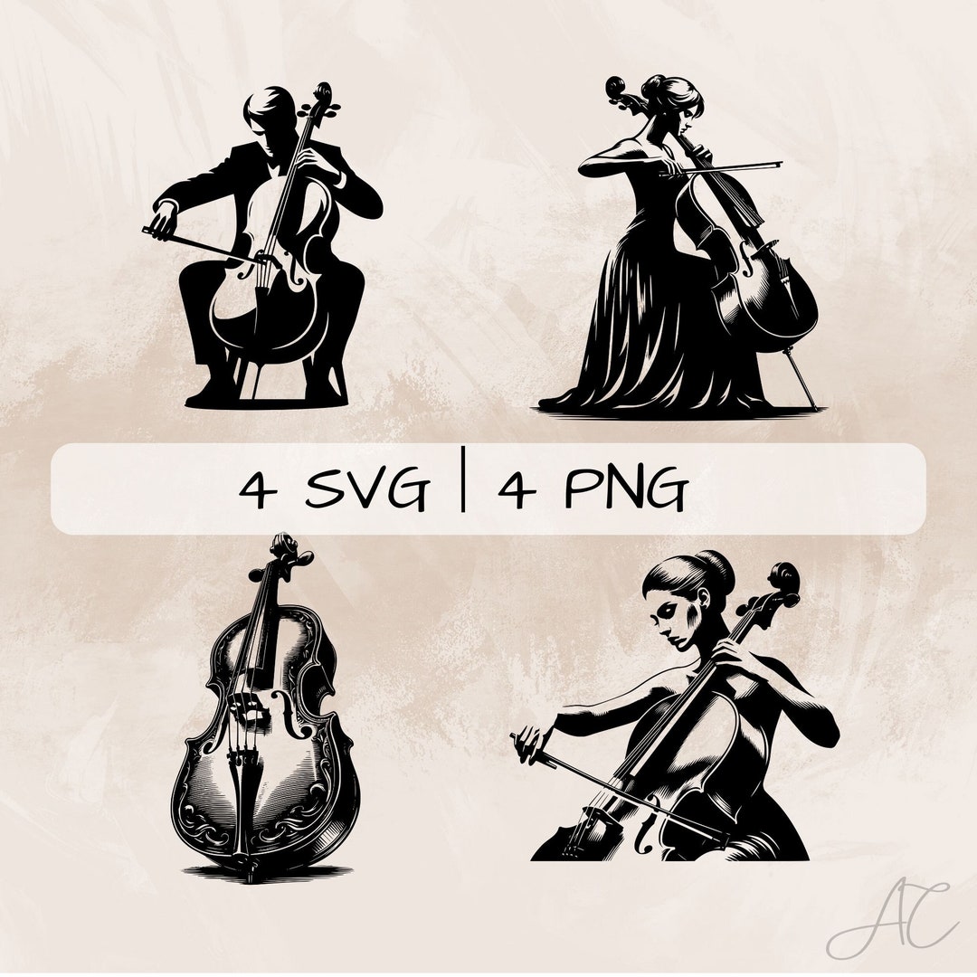 Cello SVG Bundle, Instrument PNG, Music Clipart, Hand Drawn Cello ...
