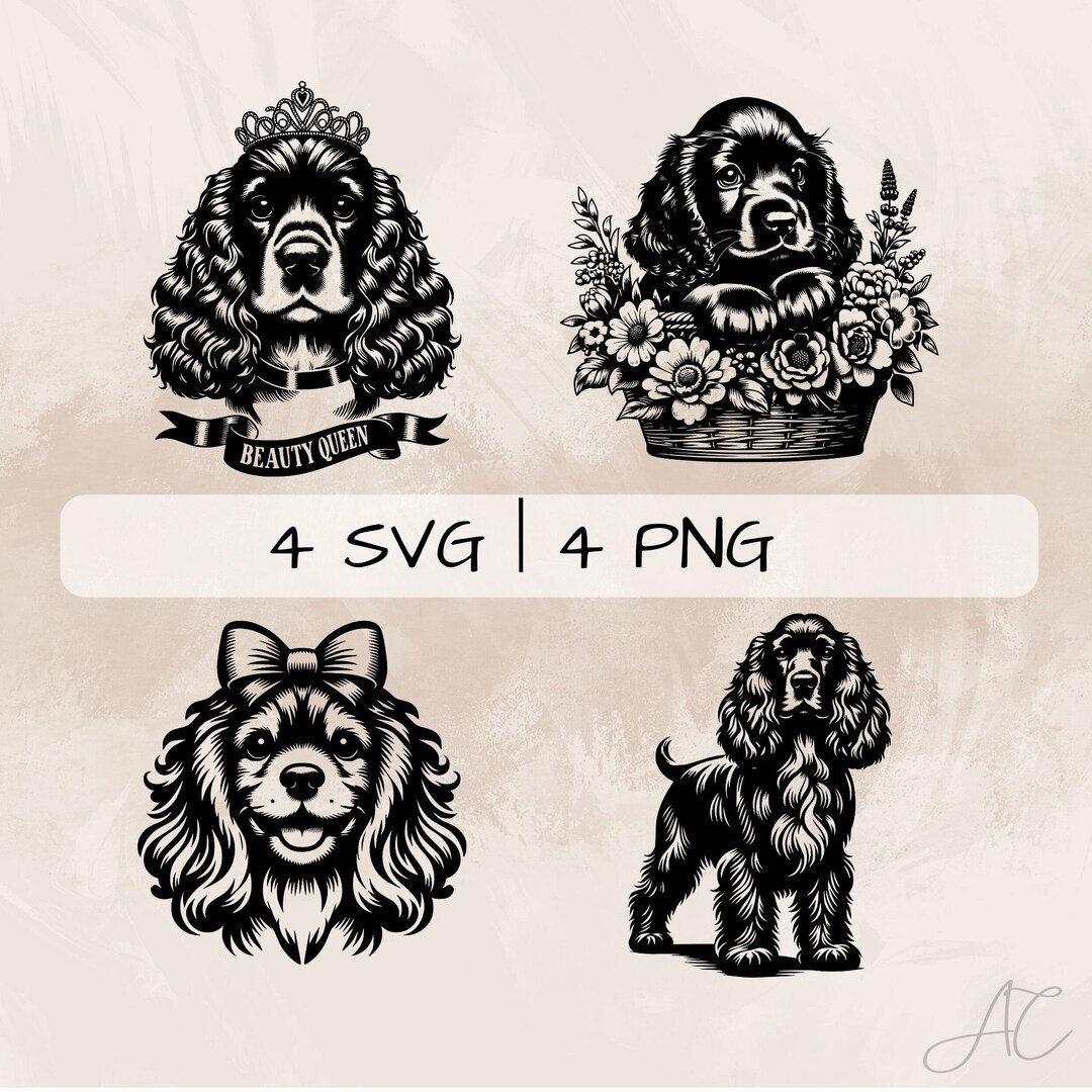 Cocker Spaniel SVG Bundle, Cocker Spaniel With Bun PNG, Cocker Spaniel ...