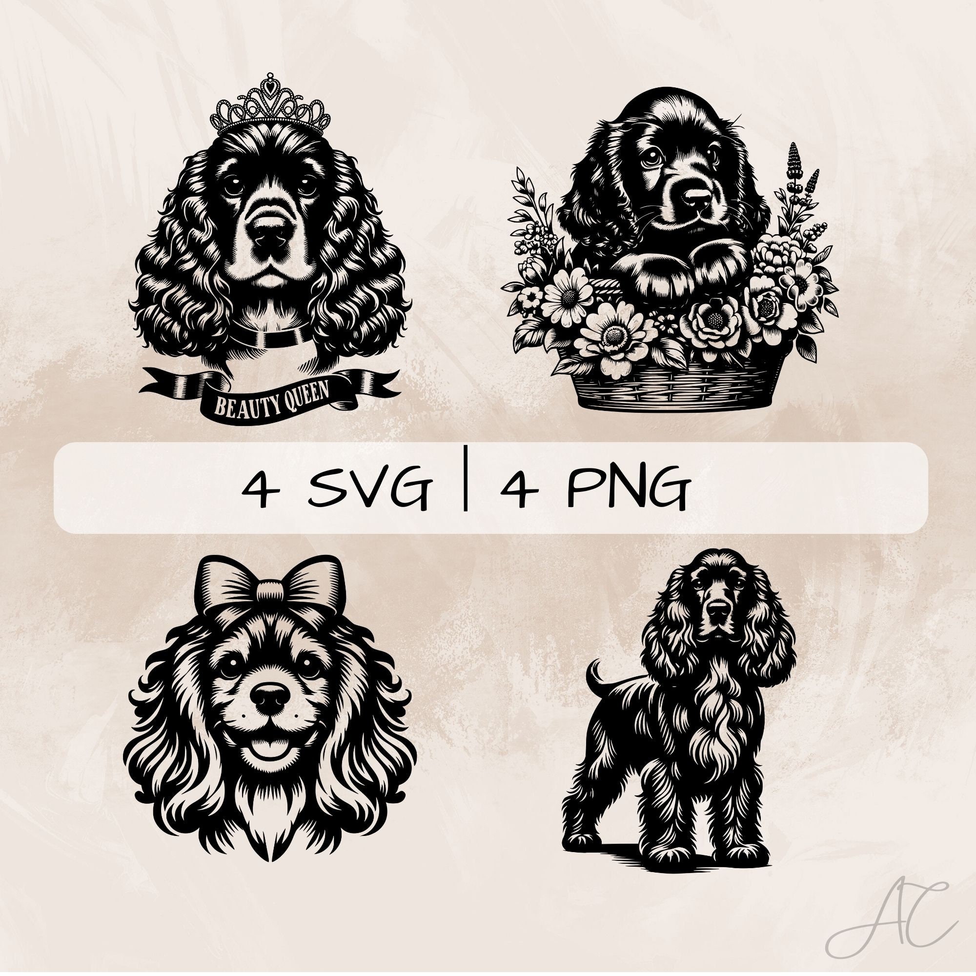 Cocker Spaniel SVG Bundle, Cocker Spaniel With Bun PNG, Cocker Spaniel ...