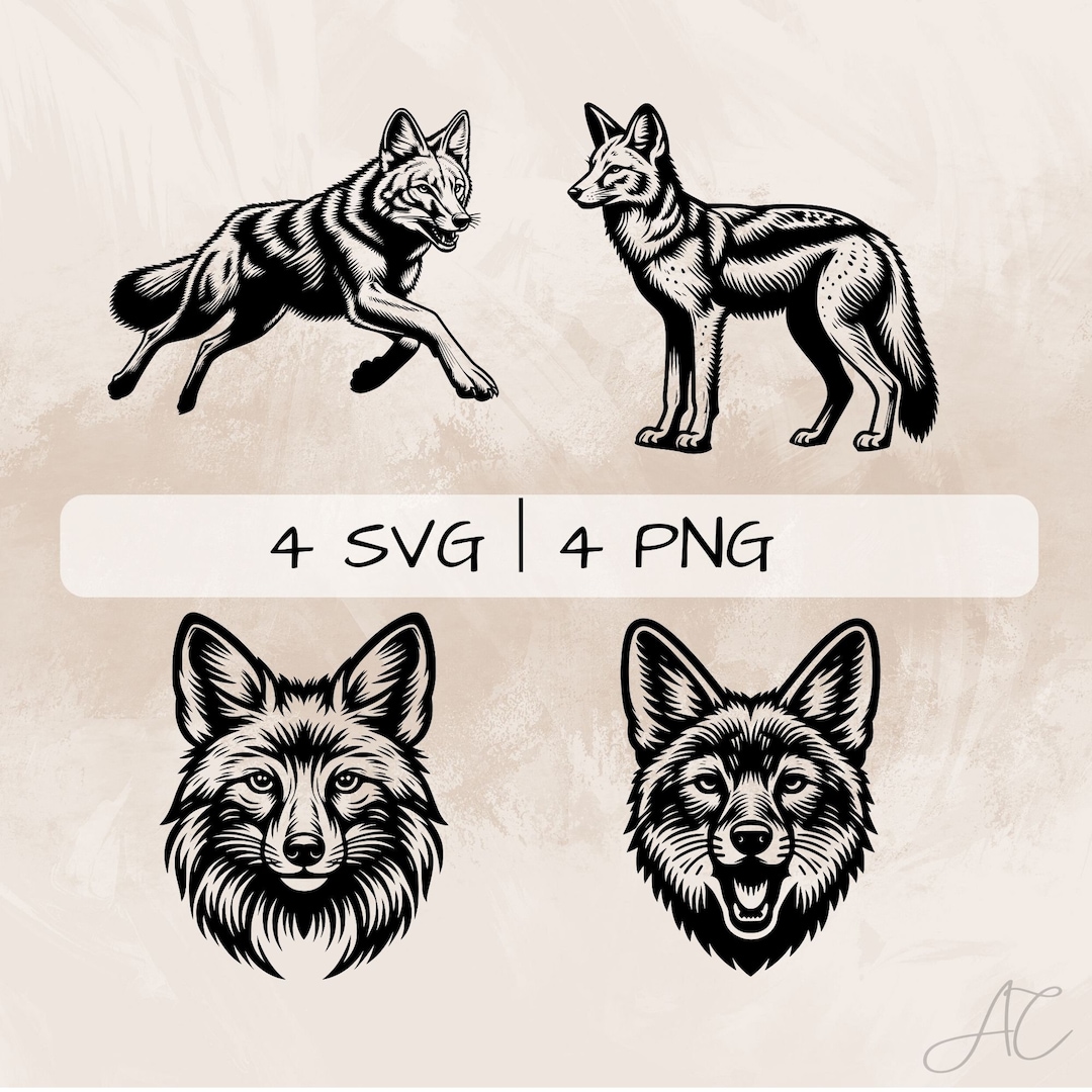 Jackal SVG Bundle, Jackal Howling PNG, Jackal Head Clipart, Hand Drawn Jackal Pictures for Print ...