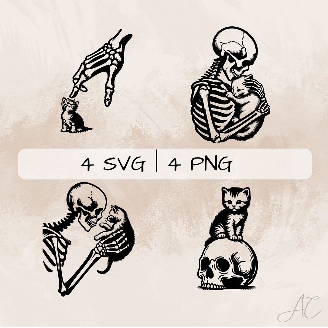 Skeleton and Cat SVG Bundle, Skeleton PNG, Kitten and Skeleton Clipart ...