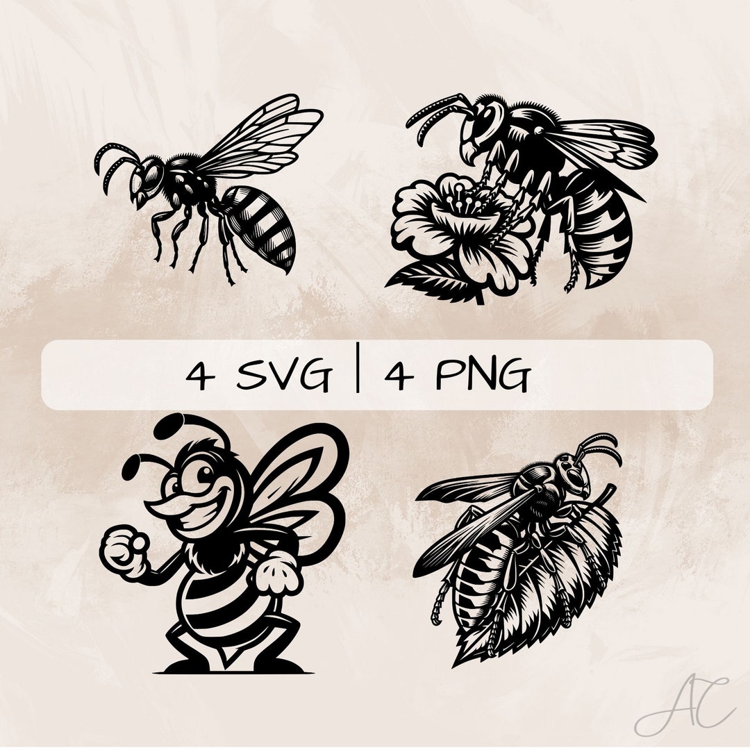 Hornet SVG Bundle, Hornet and Flower PNG, Funny Hornet Clipart , Hand ...
