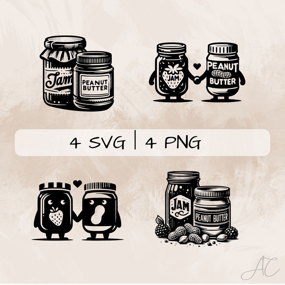 Peanut Butter and Jelly SVG Bundle, PB&J PNG, Clipart, Hand Drawn ...