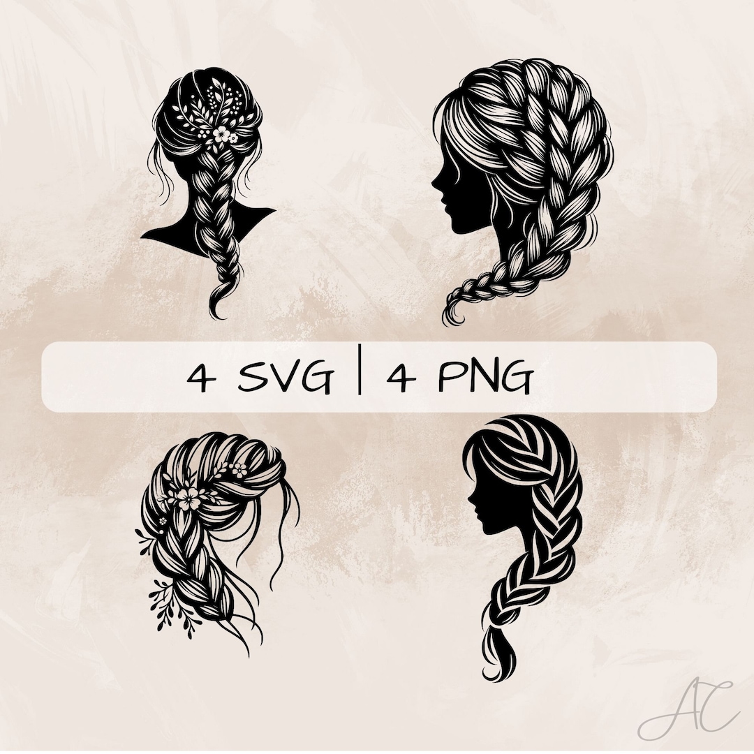 Braid SVG Bundle, Braid Hair PNG, Hair Braid Clipart, Hand Drawn Braid ...