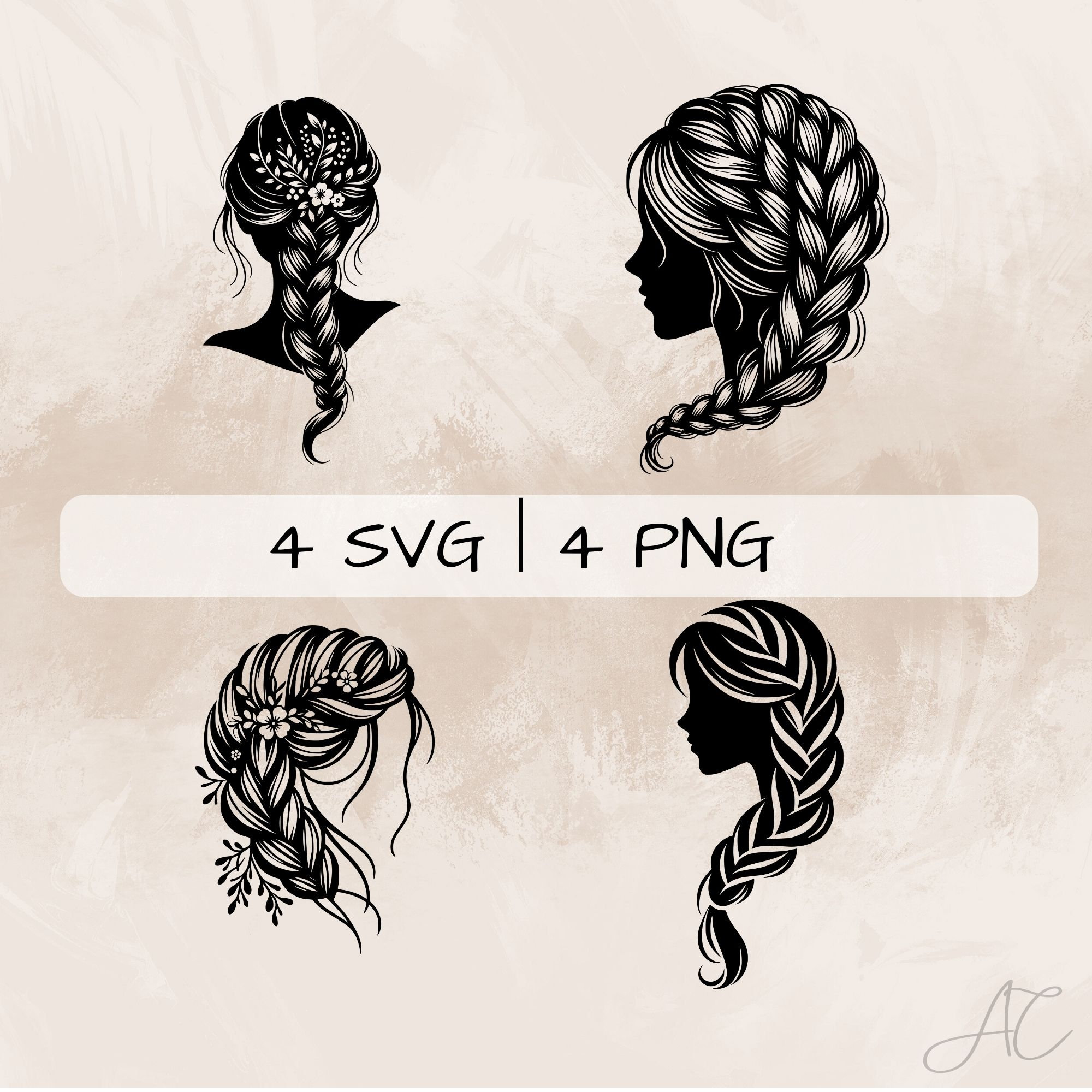 Braid SVG Bundle, Braid Hair PNG, Hair Braid Clipart, Hand Drawn Braid ...