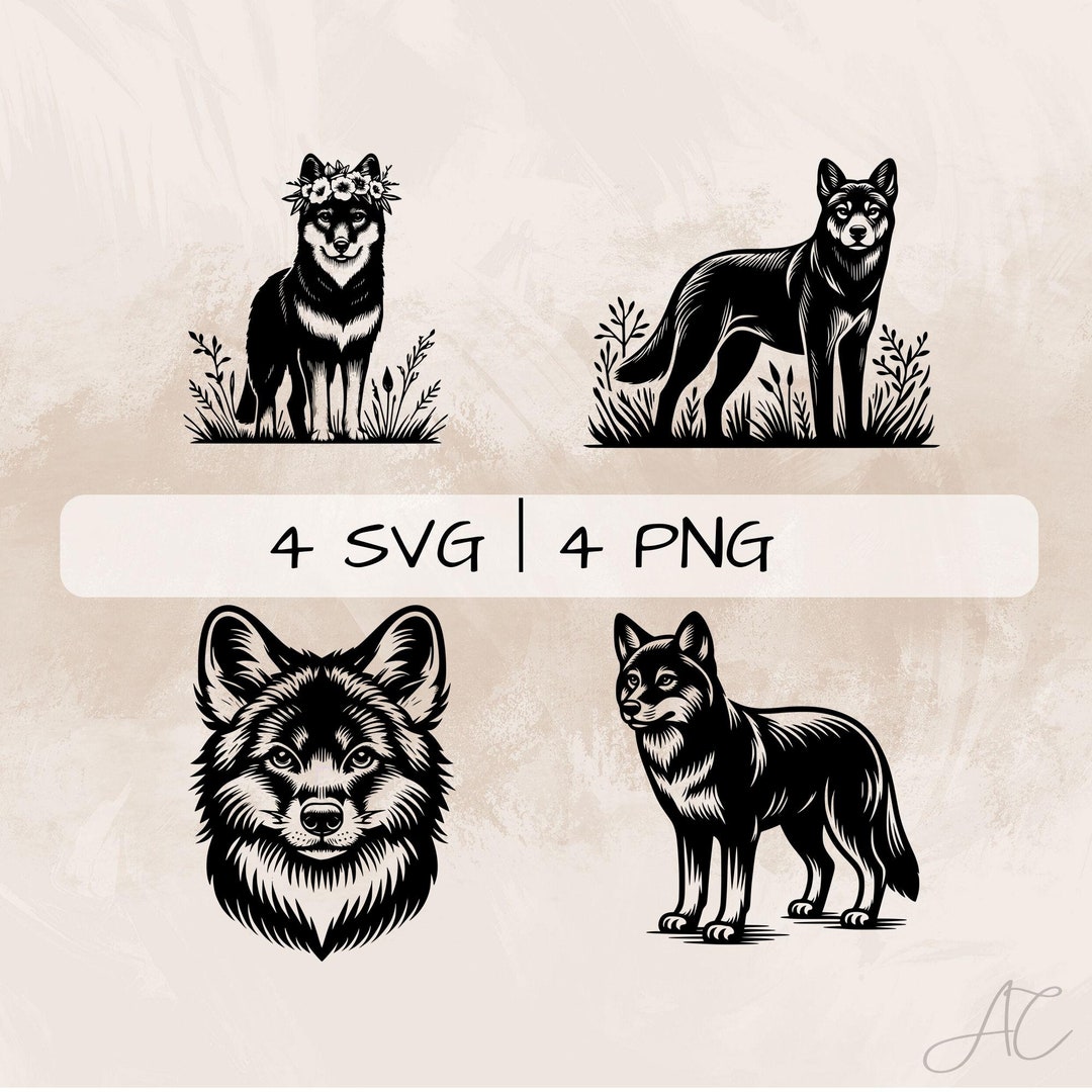 Dingo SVG Bundle, Dingo With Flowers PNG ,dingo in Nature Clipart, Hand ...