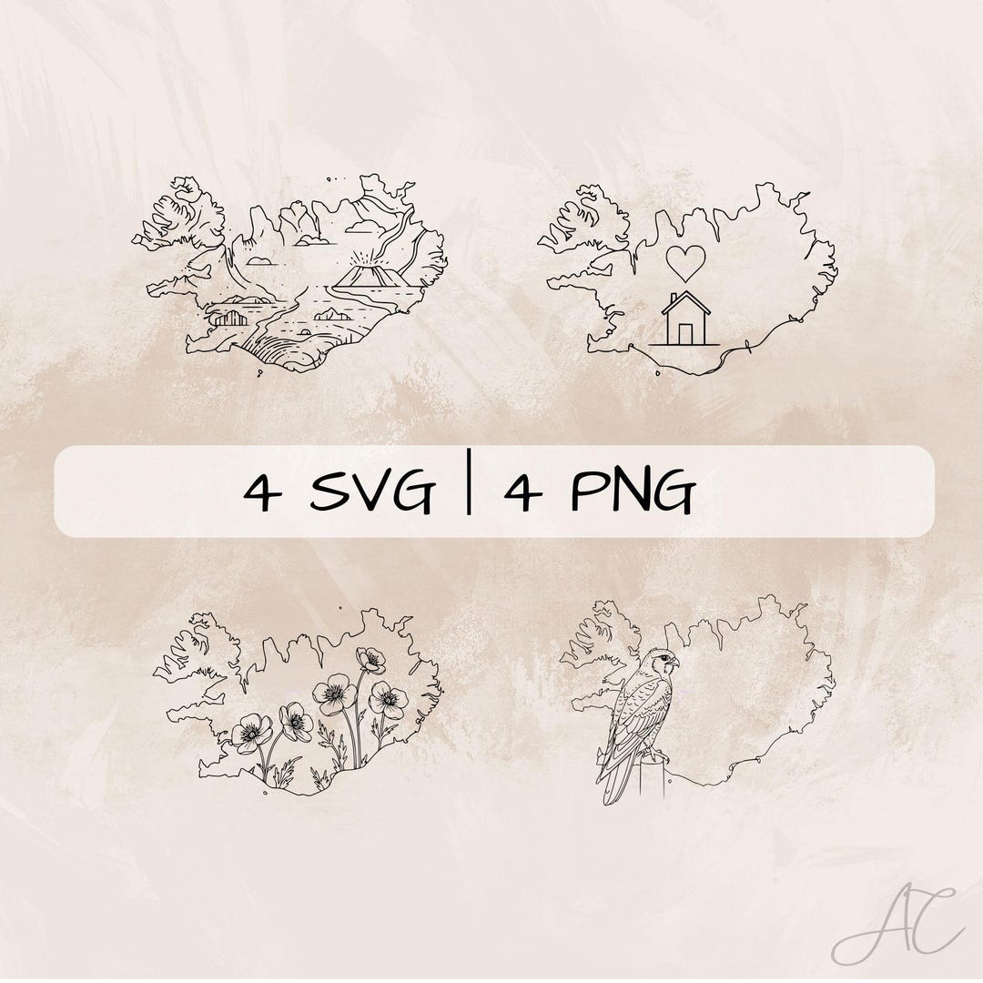 Iceland SVG Bundle, Iceland Outline PNG ,iceland Country Clipart, Hand ...