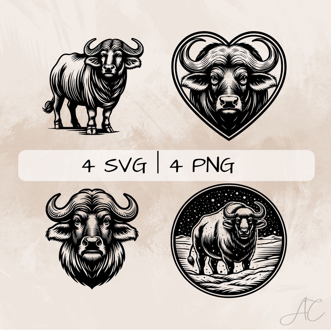 Buffalo SVG Bundle, Buffalo Face PNG, Buffalo in Snow Clipart, Hand ...