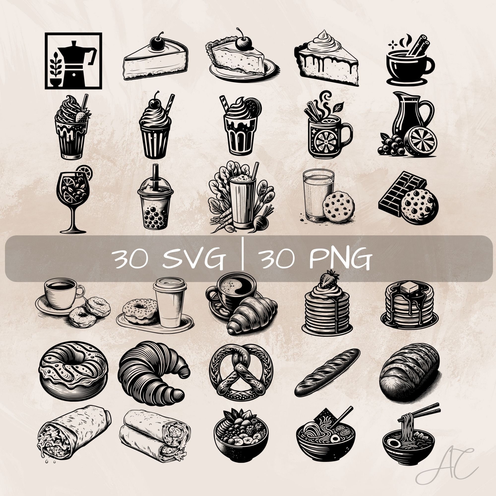 Mega Coffee Shop SVG Bundle, Food and Drink PNG, Coffee Shop Clipart ...