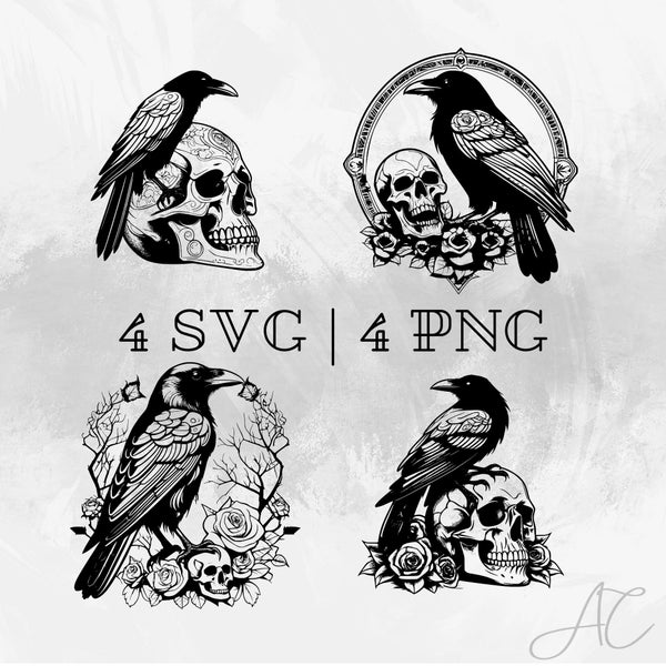 Skull With Raven Svg - Etsy