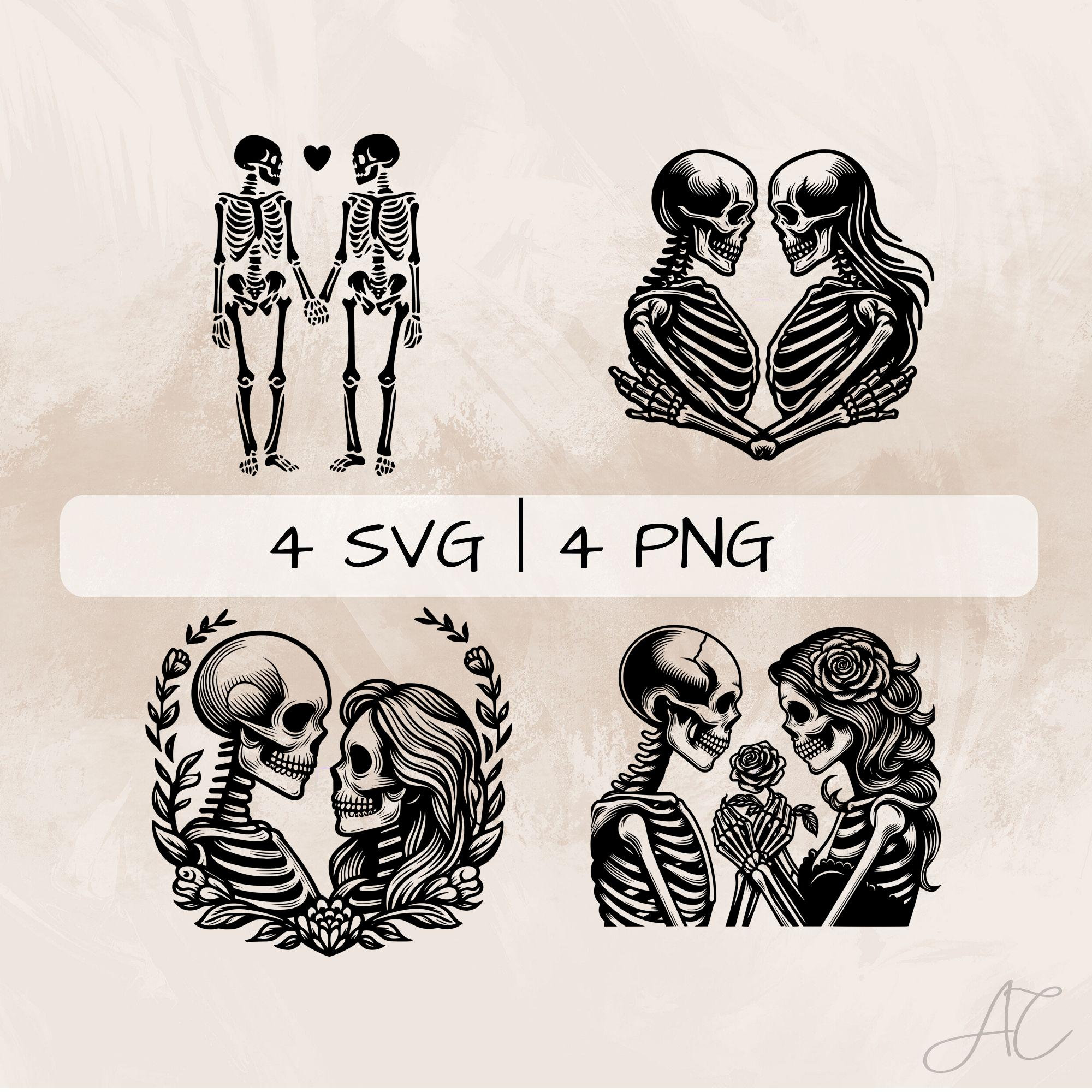 Skeleton Couple SVG Bundle, Skeleton PNG, Skeleton Love Clipart, Hand ...