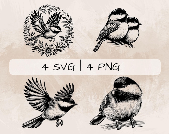 Chickadee Black Line Art: Printable Bird Illustration (PNG, JPEG ...