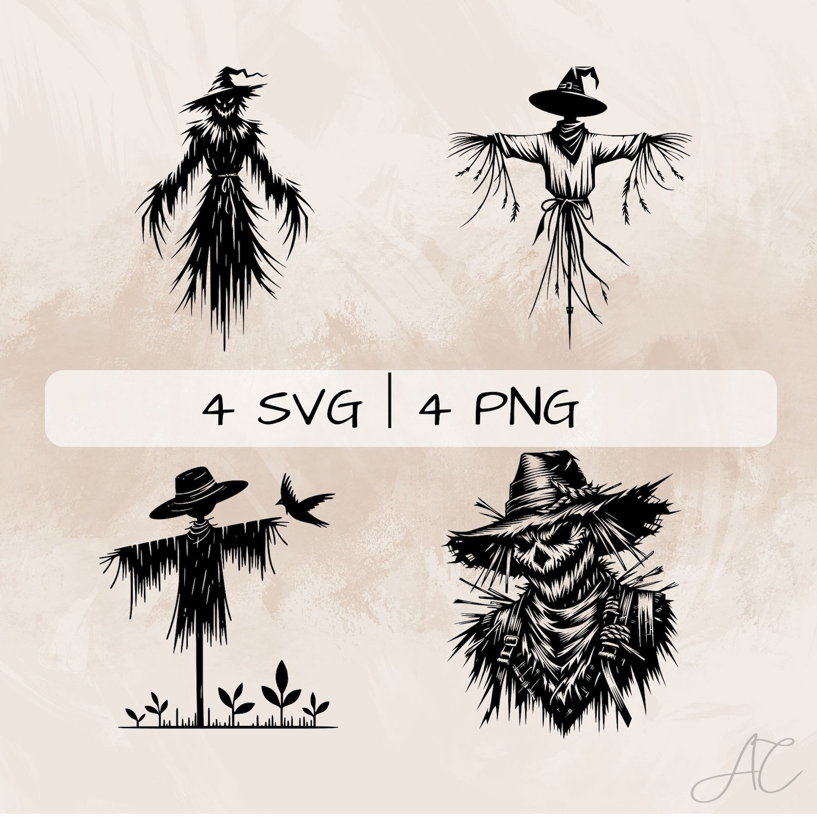 Scarecrow SVG Bundle, Scary Scarecrow PNG, Scarecrow and Bird Clipart ...